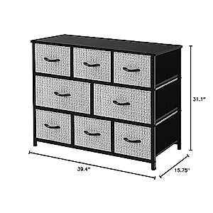 AZL1 Life Concept Extra Wide Organizer 8-Drawer Closet Shelves, Dressers Storage Chest for Bedroom, Living Room, Hallway & Nursery with Easy Pull Fabric Bins Wood Top, Black and White