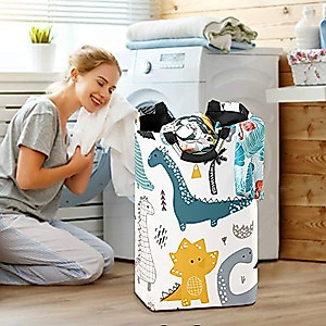 OREZI Creative Childish Dinosaur Laundry Hamper,Waterproof and Foldable Laundry Bag with Handles for Baby Nursery College Dorms Kids Bedroom Bathroom
