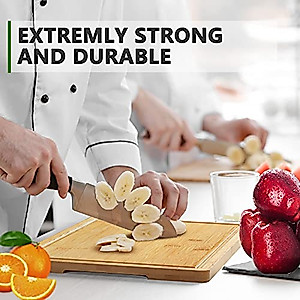 Bamboo Cutting Board for Kitchen, Bamboo Chopping Board with Handle and Juice Groove, Heavy Duty Butcher Block Cutting Board for Meat Cheese and Vegetables, Medium, 15" x 10"