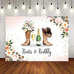 Lofaris Boots and Bubbly Bridal Shower Backdrop Western Country Wedding Background Champagne Bride to Be Engagement Party Decor Cake Table Banner 7x5ft