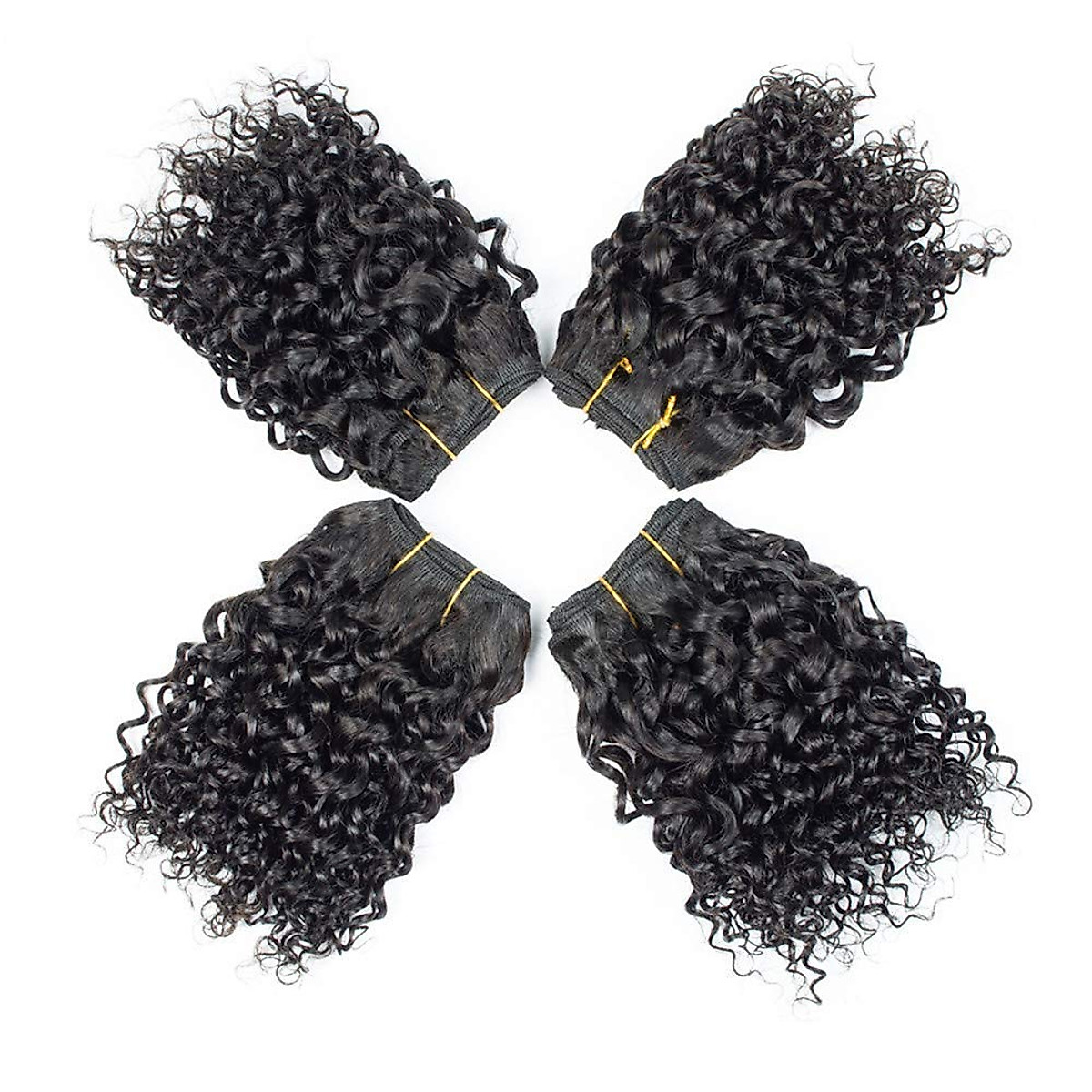 Selina Brazilian Curly Hair Bundles 4 Bundles Kinky Curly Short Human Hair Brazilian Virgin Human Hair 50 Gram/Bundle (8 8 8 8, Natural Color)