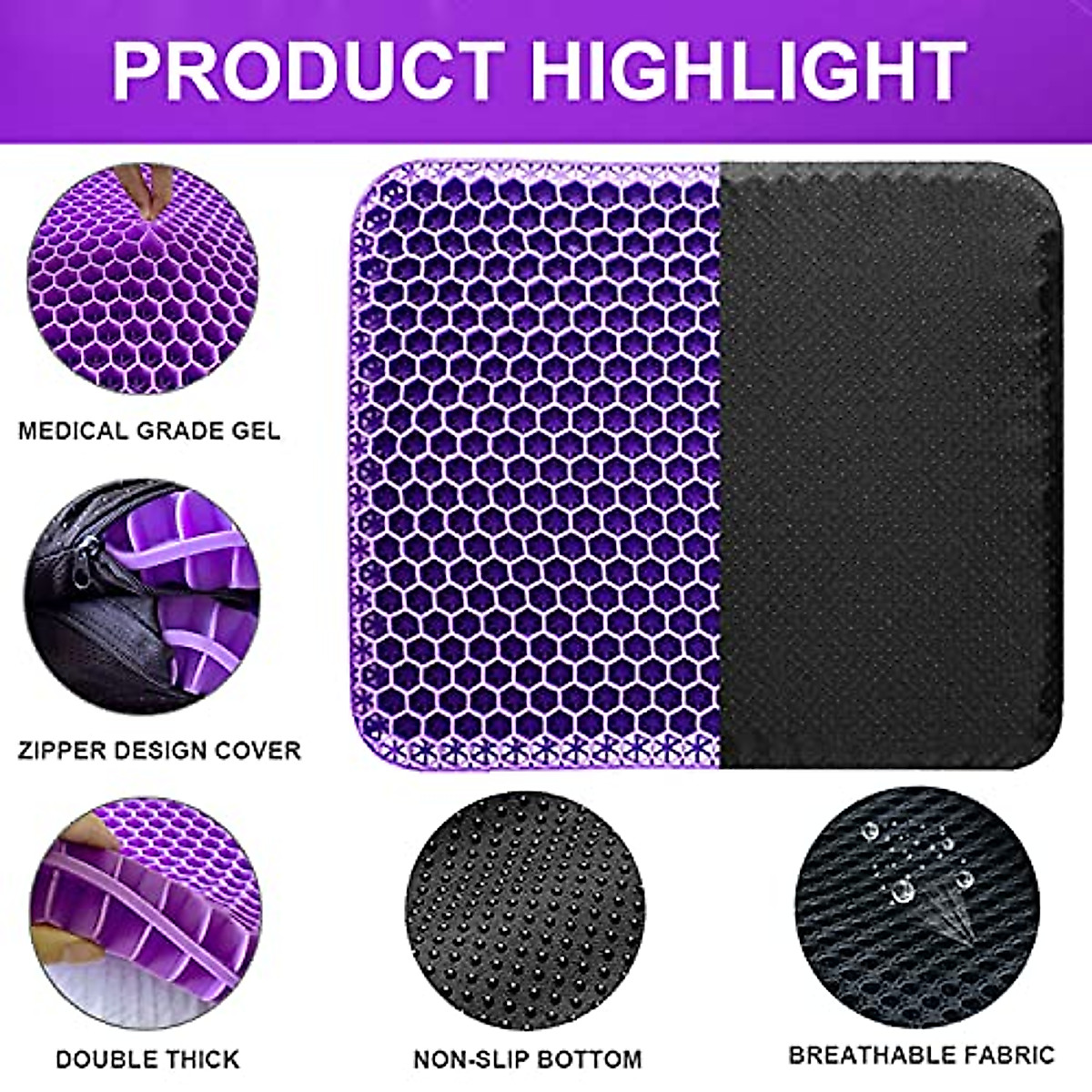 Extra Large Comfort Office Chair Gel Seat Cushion Pillow - Enhanced Egg Seat Cushion for Long Sitting with Non-Slip Cover - Desk Chair Car Seat Cushion for Back, Coccyx & Tailbone Pain Relief