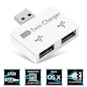 USB 2.0 Hub Adapter, USB Splitter Hub 2 Port USB Ultra Slim Data Hub for Device Charging(White)