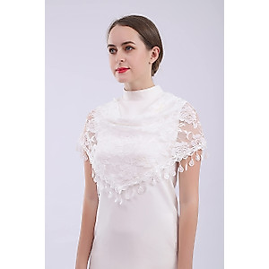 Cilkus Lace veil Mantilla veil Shawl or Scarf Latin Mass Head Cover with Fringed lace (White)