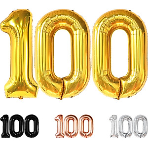KatchOn, Gold 100 Balloon Number - 40 Inch | Gold 100 Balloons, 100th Birthday Decorations | 100K Balloons for Social Media | 100th Birthday Balloons | Gold 100 Birthday Party Supplies