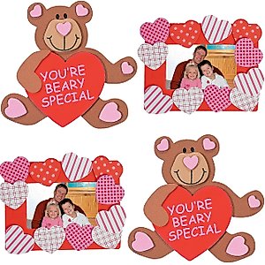 Valentines Craft for Kids (4 Pcs Set) Bear Magnet & Heart Picture Frame Foam Valentines Day Crafts Fun Activity by 4E's Novelty