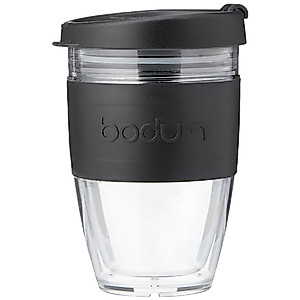 BODUM JOYCUP Travel Mug, double wall, 0.3 l, black band, Plastic