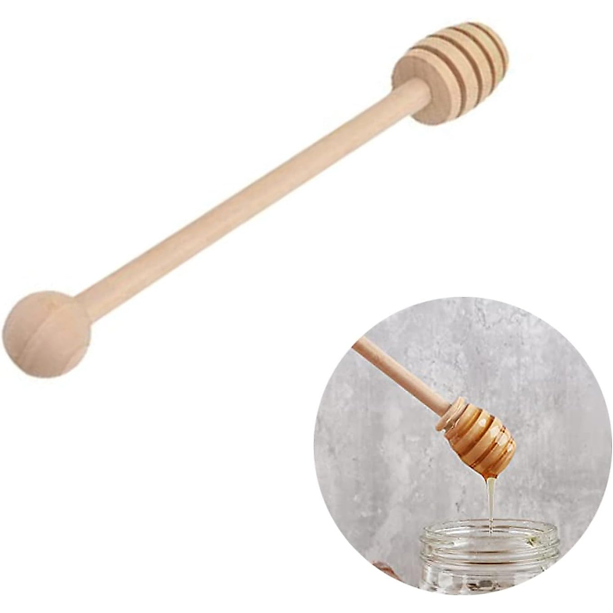 2 Piece Wooden Honey Dipper Mixing Stirrer Honey Drizzler Stick Smooth Honey Drizzle Mixing Wooden Wand Spoon (6.2 inches)
