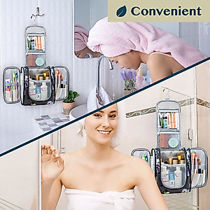 PAVILIA Toiletry Bag Travel Bag for Women Men, Hanging Cosmetic Organizer, Water Resistant Makeup Bag for Accessories Toiletries, Large Travel Essentials Kit (Floral Grey)