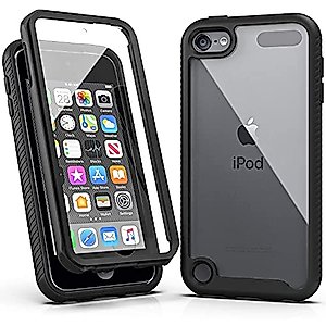 iPod Touch 7 Case,iPod Touch 6 Case,SLMY Armor Shockproof Case with Build in Screen Protector Heavy Duty Shock Resistant Hybrid Rugged Cover for Apple iPod Touch 5/6/7th Generation (Black/Black)