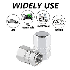 alpmosn Aluminum Tire Stem Valve Caps Wheel Valve Covers Car Dustproof Tire Cap Cover Accessories, Universal for SUV, Car, Bike and Motorcycle，Hexagon Shape (4PCS Silvery)