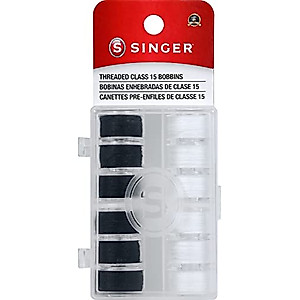 Singer Bobbins Class 15 Threaded Notion, Black, White