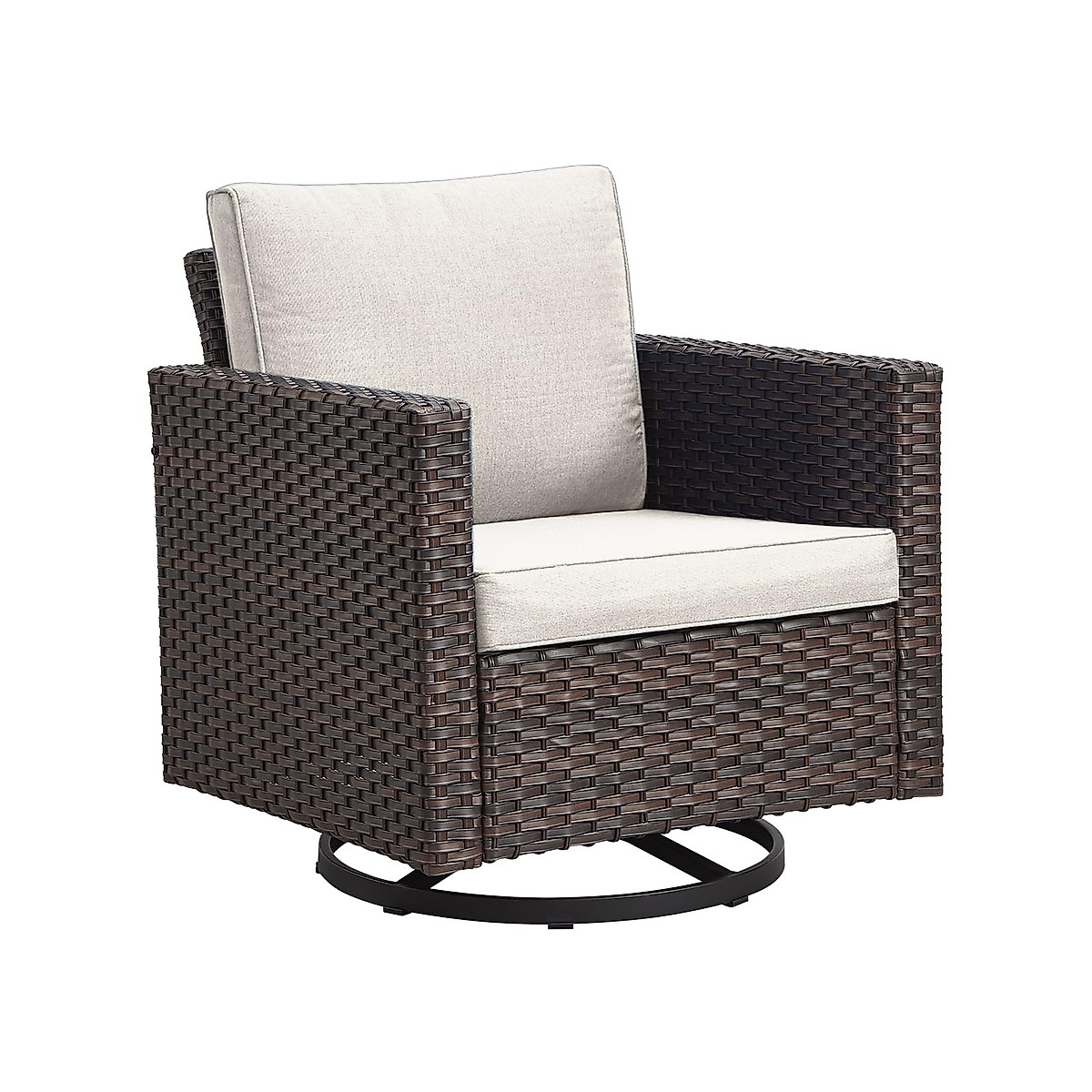 Rilyson Patio Chairs Rocking Swivel Chair - Single Outdoor Patio Rattan Wicker Rocker Chair with High Back and Deep Seating for Outdoor Outside Deck Porch Garden(Brown/Beige/1PC)