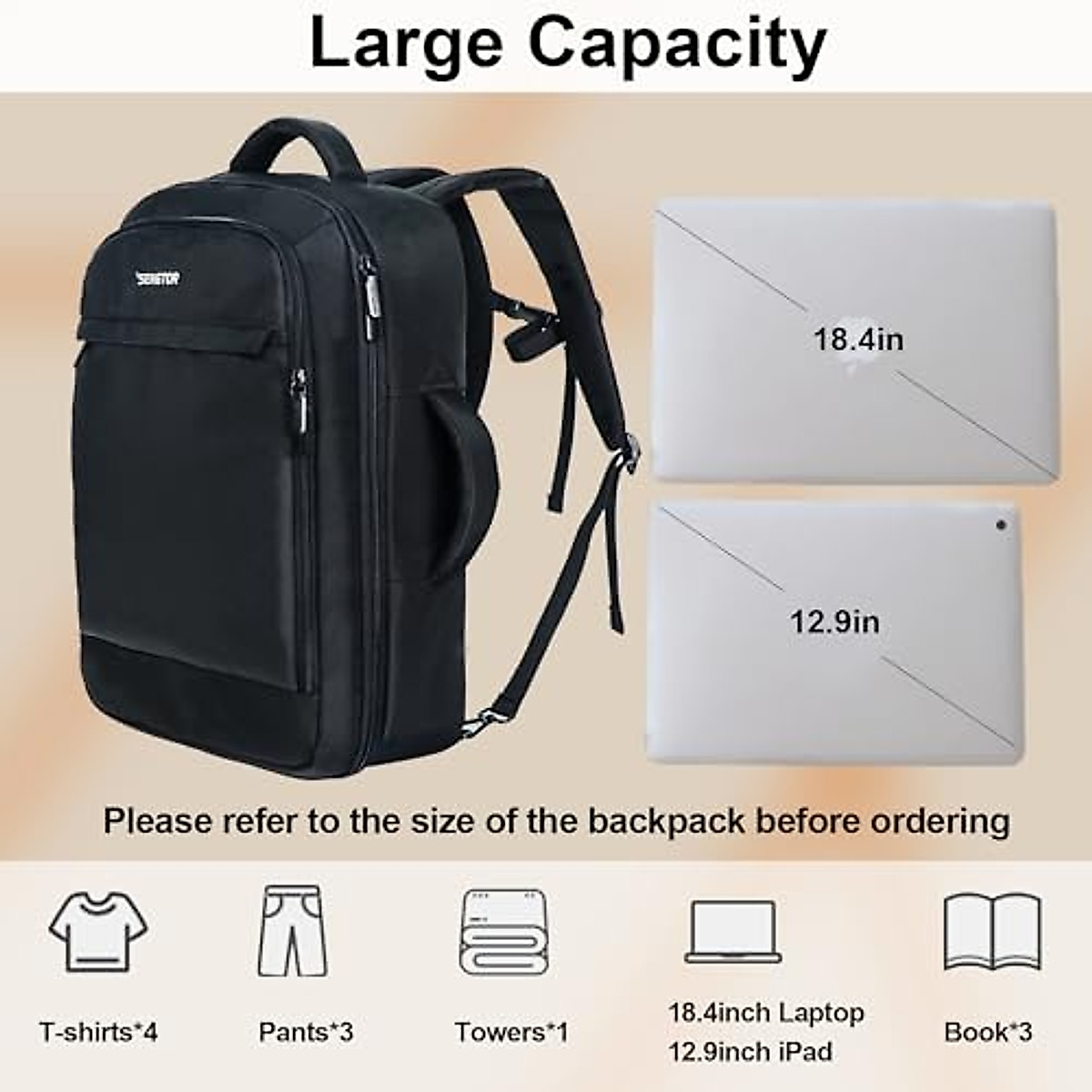 Sengtor Travel Backpack for Men Women 18.4 Inch Flight Approved Carry-on Backpack Waterproof Large 45L Luggage Daypack Business Weekender Overnight Backpack