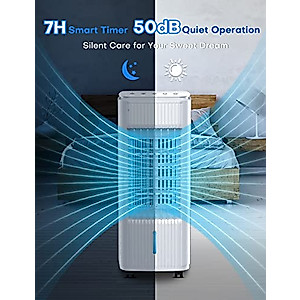 Evaporative Air Cooler, TEMEIKE 3-IN-1 Portable Air Conditioners w/Remote, Cooling Tower Fan w/Humidify, 70° Oscillation & 7H Timer Swamp Cooler, Windowless Evaporative Cooler for Room Bedroom Office