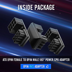 EZDIY-FAB GPU VGA PCIe 8 Pin U Turn 180 Degree Angle Connector Power Adapter Board for Desktop Graphics Card-Reverse Type 3-Pack