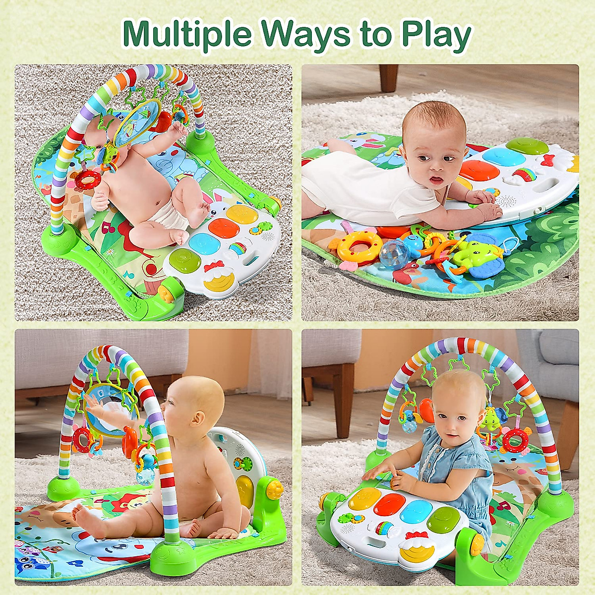 CUTE STONE Baby Gym Play Mat, Play Piano Gym with Tummy Time Activity Mat, Musical Activity Center for Infants Toddlers