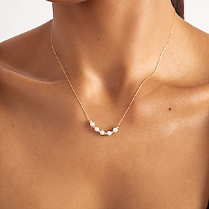 14k Real Gold Pearl Necklace for Women | Gold Ball Necklaces in 14k Gold | Pearl and Beads Necklaces | Delicate Beaded Jewelry | Gifts for Anniversary, 18"