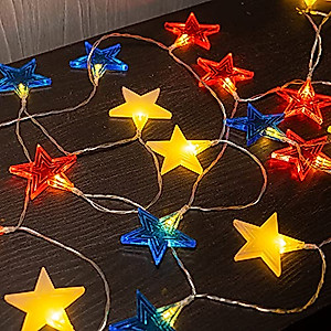 Dazzle Bright Star String Lights Decorations, 9.5 Feet 18 LED American Stars Battery Powered Red White Blue Lights, Christmas Decoration for Indoor and Outdoor