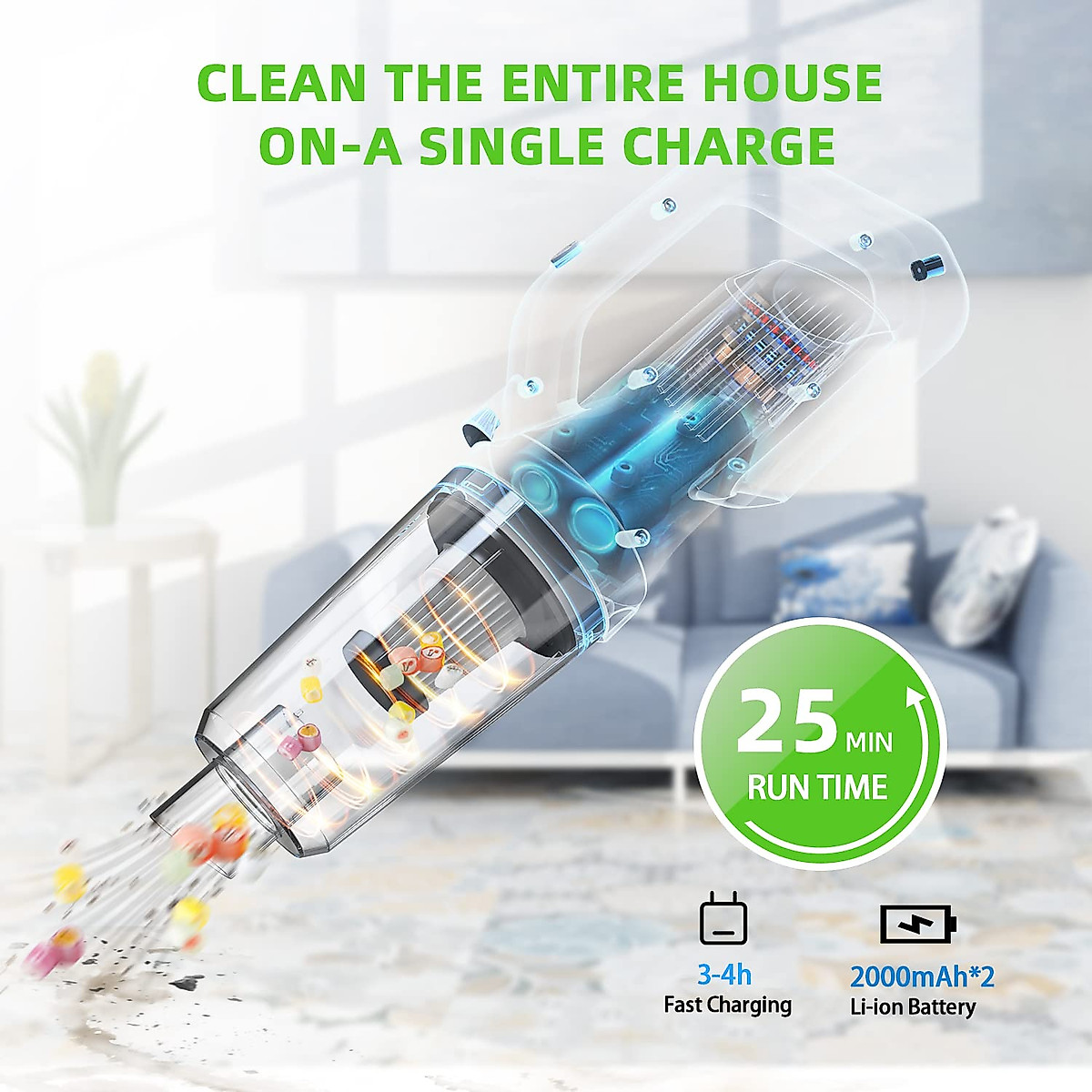 WLVLC Handheld Vacuum Cordless Rechargeable 9000PA Portable Handheld Vacuum Cleaner for Car Vacuum Cordless Rechargeable Powerful Cyclonic Suction Car Vacuum Cleaner Pet Pair Home 小卖清货，大卖请放过