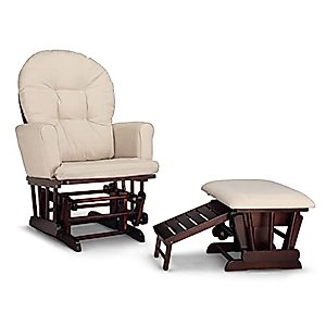 Graco Parker Semi-Upholstered Glider and Nursing Ottoman, Espresso/Beige Cleanable Upholstered Comfort Rocking Nursery Chair with Ottoman
