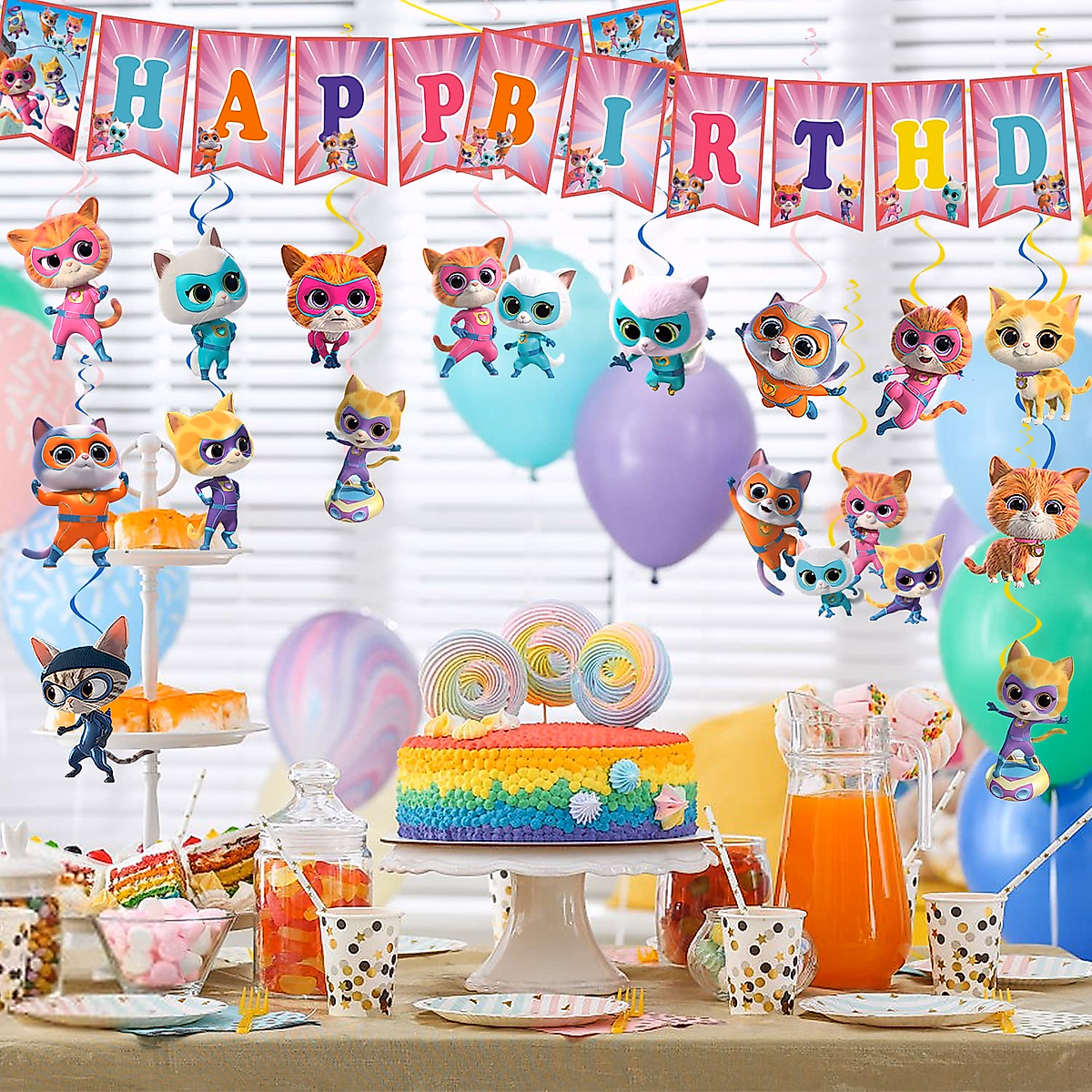 Kitties Birthday Party Decorations, Kitties Party Banner and 30 Hanging Swirls, Kitties Party Swirls Streams for Girls, Boys Birthday Party
