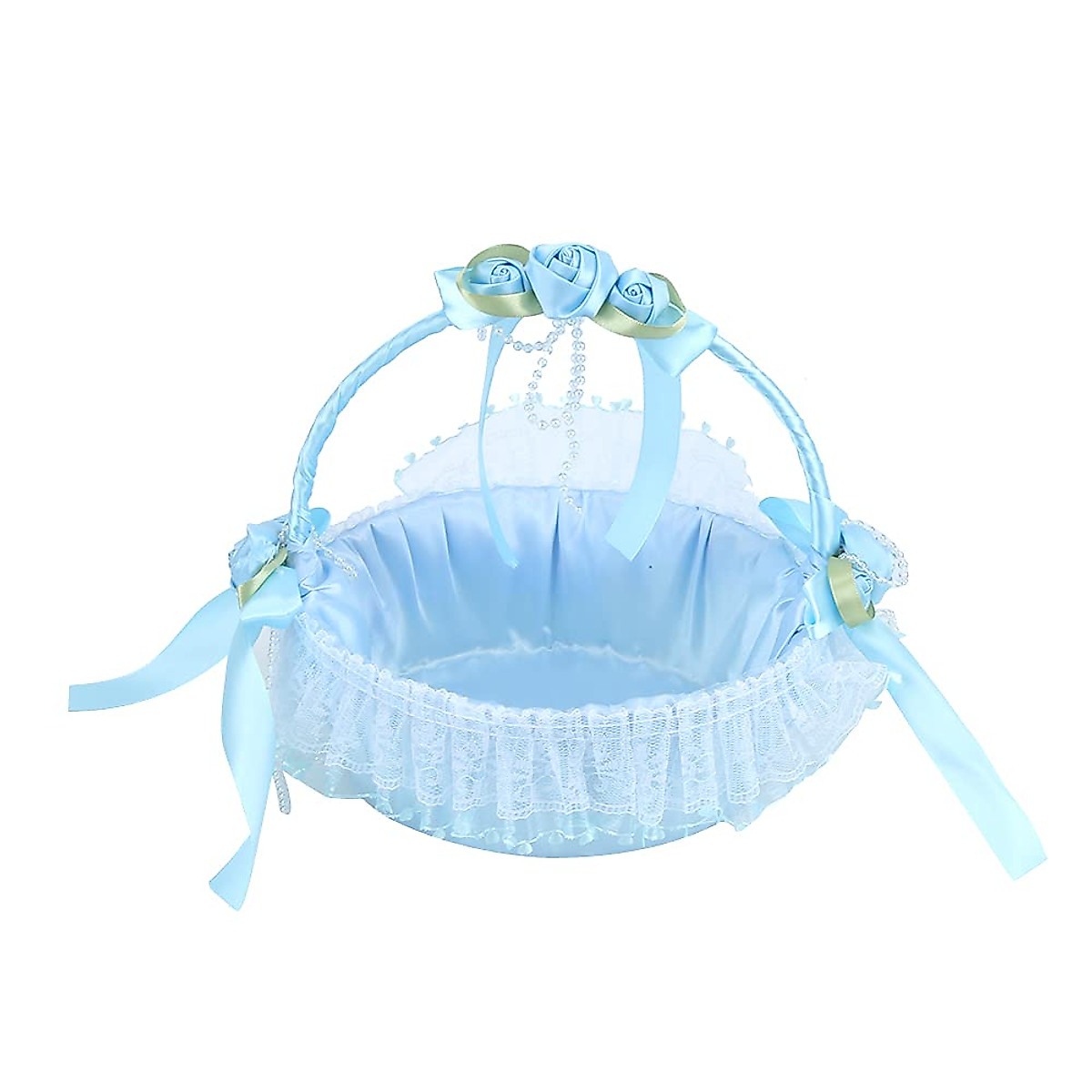 Flower Girl Basket, Cute Handle Flower Girl Basket, Wedding Flower Girl Baskets, Bridal Flower Basket, Flowers Bouquet for Wedding Party Banquet, Wedding Party Decoration (Blue)