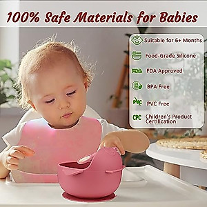 Silicone Baby Feeding Set, 13 PCS Baby Led Weaning Supplies with Suction Baby Plate and Bowl Set, Baby Spoon and Fork, Adjustable Bib, Sippy Cup with Straw and Lid, Baby Utensils for 6+ Months（Pink）
