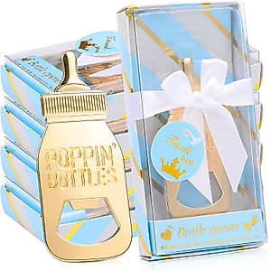 50 Pieces Bottle Opener Baby Shower Favor Cute Poppin Bottles Baby Shower Souvenirs for Guest Prize Party Winner Boy or Girl Gender Reveal Party Thank You Present Party Decoration Supplies (Blue Box)
