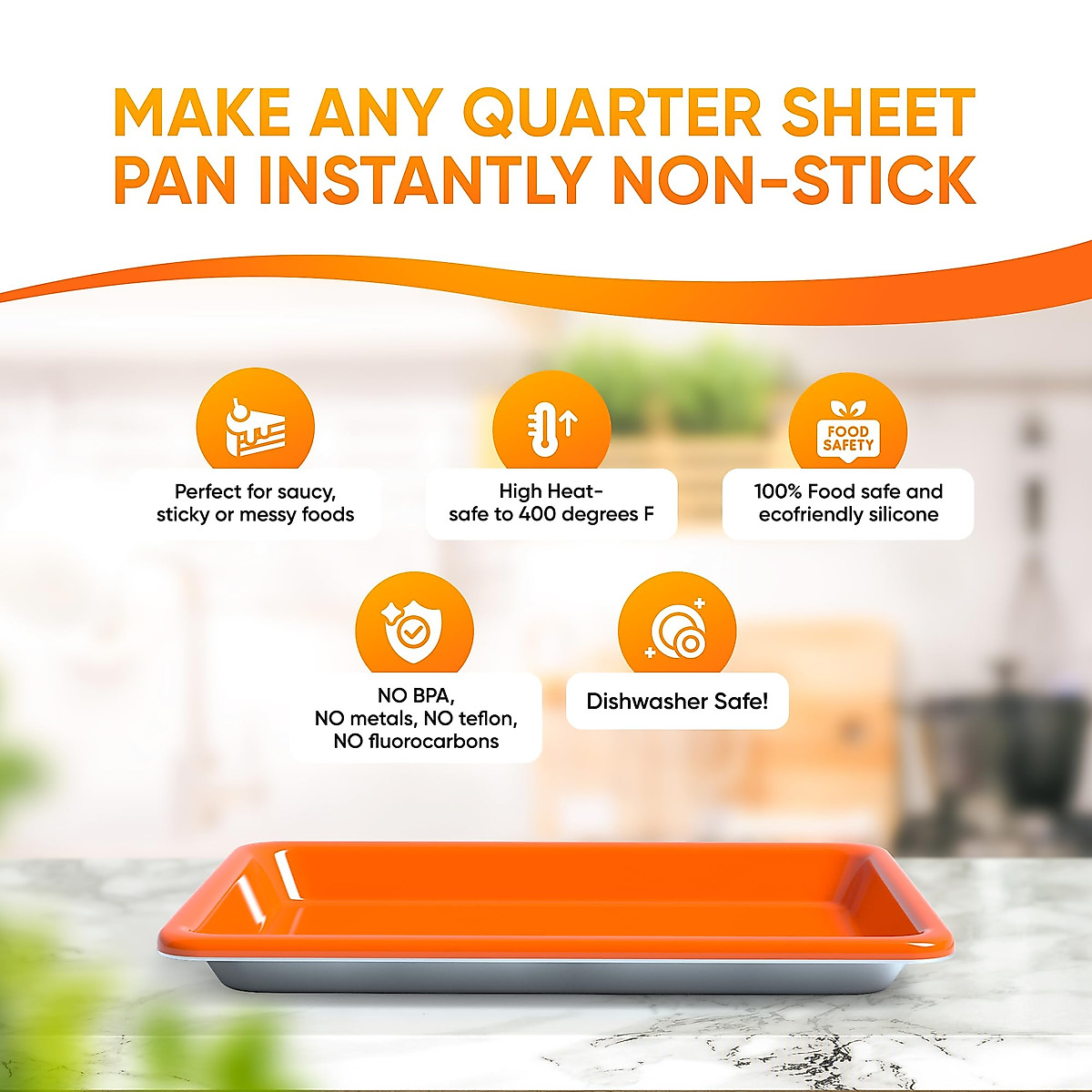 Fitted full coverage silicone pan liner - turn any quarter sheet pan a nonstick baking sheet (2 pack)