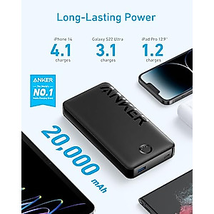 Anker Portable Charger, 20,000mAh Power Bank, Battery Pack with 2-Port, 15W High-Speed Charging for iPhone 15/15 Plus/15 Pro/15 Pro Max, 14/13/12 Series, Samsung Galaxy, and More (Black)