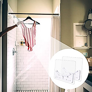 Transparent Adhesive Shower Curtain Rod Holder, Invisible Wall Mount Holder for Curtain Rod, Bathroom Curtain Rod Tension Bracket No Drilling Shower Rod Holders for Wall