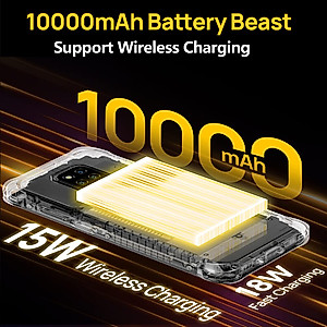 Ulefone Power Armor 14 Pro 10000mAh Rugged Smartphone 2023, Android 12 6GB+128GB IP68 Waterproof Phone, 20MP Triple Rear Camera, Wireless Charging, 6.52"HD+ Screen Dual SIM 4G Rugged Phone OTG NFC FM