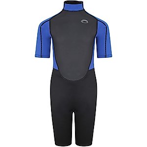 Typhoon Junior Storm3 3/2mm Back Zip Shorty Wetsuit - Black Nite Blue - Easy Stretch - Flatlock Seam Construction