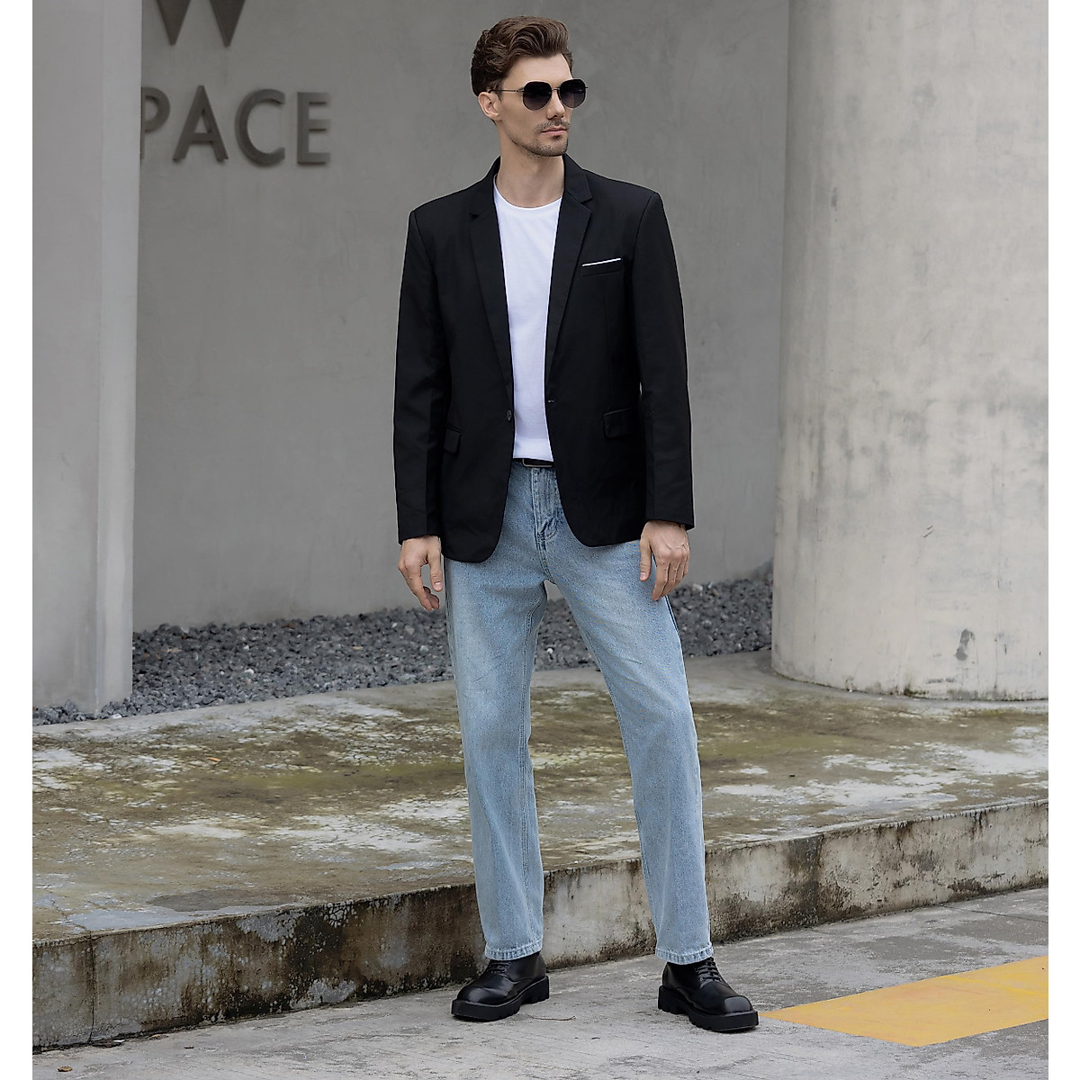 Beninos Mens Slim Fit Casual One Button Blazer Jacket (L, 302Black)