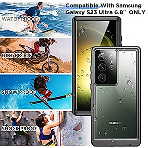 Temdan for Samsung Galaxy S23 Ultra Case,Waterproof Built-in Lens & Screen Protector[Full Body Shockproof][12 FT Military Drop Proof][Dustproof][IP68 Underwater] Case for Galaxy S23 Ultra 6.8’’-Black