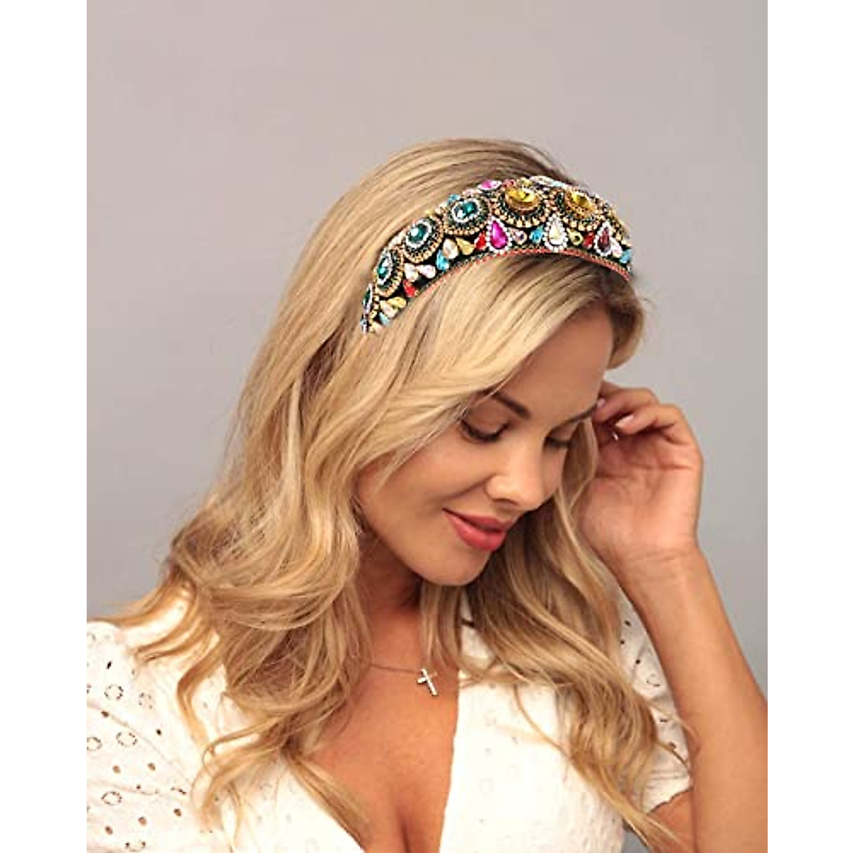 Rhinestone Padded Headband Baroque Crystal Embellished Hairbands Colorful Beaded Headbands Fashion Bejewelled HairHoop Accessory for Women Girls