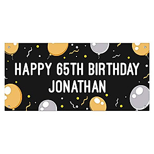Birthday Graduation Retirement Celebration 2 Line Custom Text 24"x51" Happy Birthday Balloon Personalized Large Vinyl Banner Silver-Gold