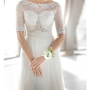 Jieowvhc Ivory White Rose Wrist Corsage for Wedding, Set of 6 Prom Flower Corsage Wristlet Wristband for Women Girls Bride Bridesmaid Artificial Rose Hand Flowers for Homecoming Ceremony Anniversary P