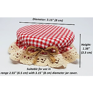 DLK - 10 pieces Elasticated Jar Cover Cloth - 100% Cotton Jar Cover Cloth - Stretchy Red Gingham (Checkered) Pattern - Breathable Fermentation Lid Bowl - Reusable Elastic Cloth Jar Covers