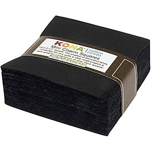 Black Kona Solids Mini Charm Pack; 84 100% Cotton 2.5" Precut Fabric Quilt Squares
