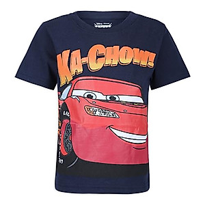 Disney Little Boys' 3 Pack Cars T-Shirts, Blue, 7