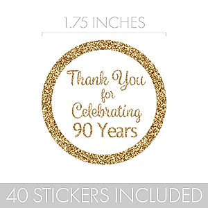 White and Gold 90th Birthday Thank You Stickers - 1.75 in - 40 Labels, 90th Birthday Decorations