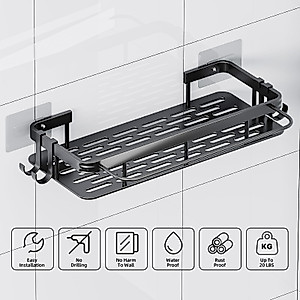 JOYZAN Shower Caddy Shelf Basket 5 Pack, Self Adhesive Shower Organizer for Home Decor&Kitchen&Bathroom, Caddy Organizer with Soap Holder, 10 Hooks and Tower Bar, No Drilling, Rust Proof,Black