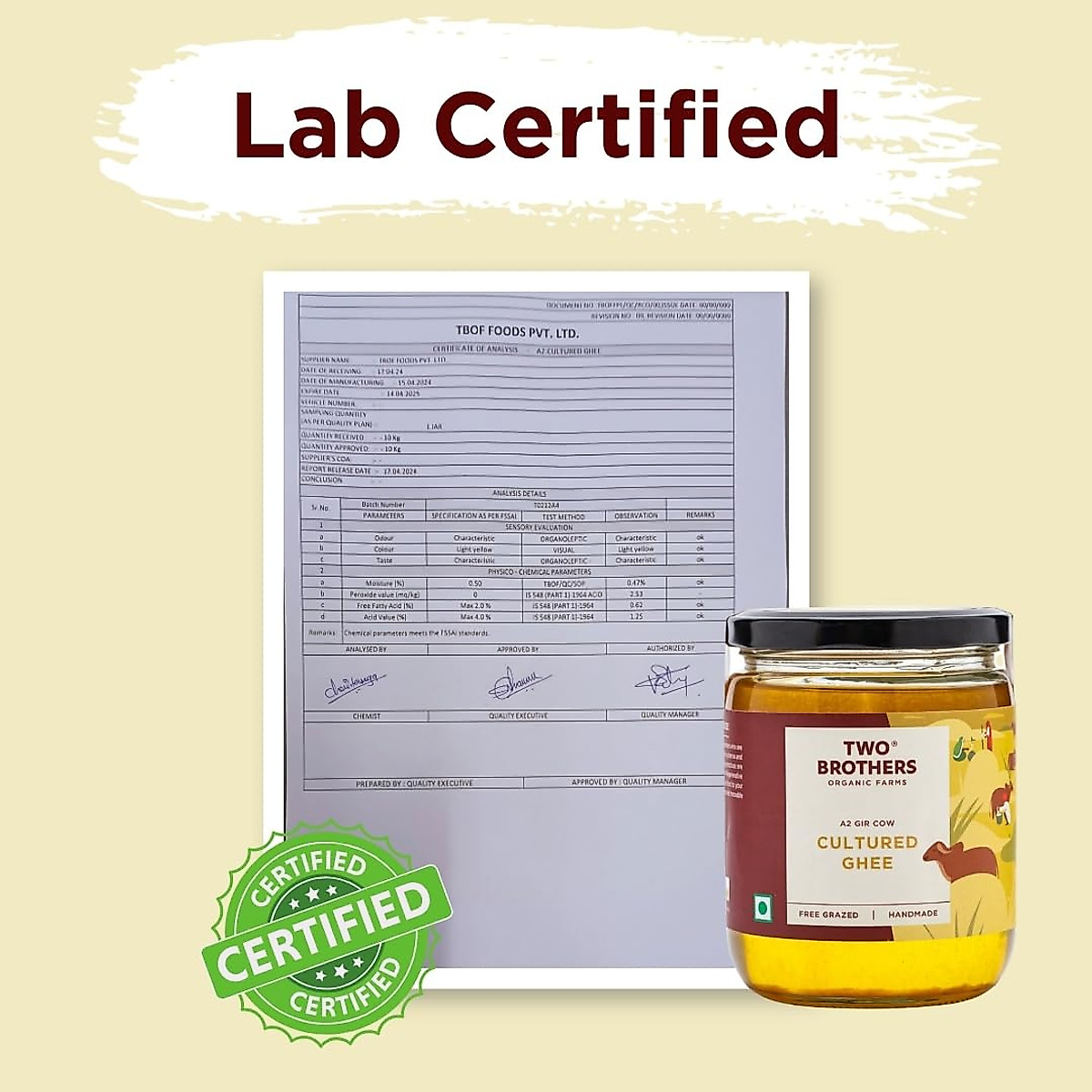 TWO BROTHERS ORGANIC FARMS Amorearth A2 Cultured Ghee, Desi Gir Cow 1000 ml