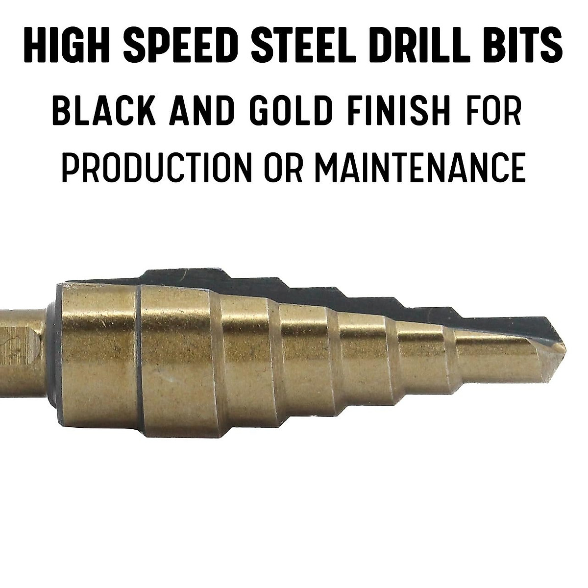 Drill America #4 HSS Black & Gold Step Drill Bit with Quick Change Hex Shank (3/16" - 7/8" by 1/16")
