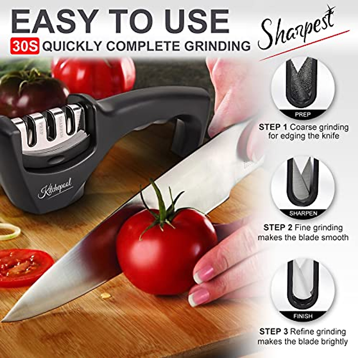 4-in-1 Knife Sharpener Kit 2pack with Cut-Resistant Glove, 3-Stage Quality Kitchen Knife Accessories to Repair