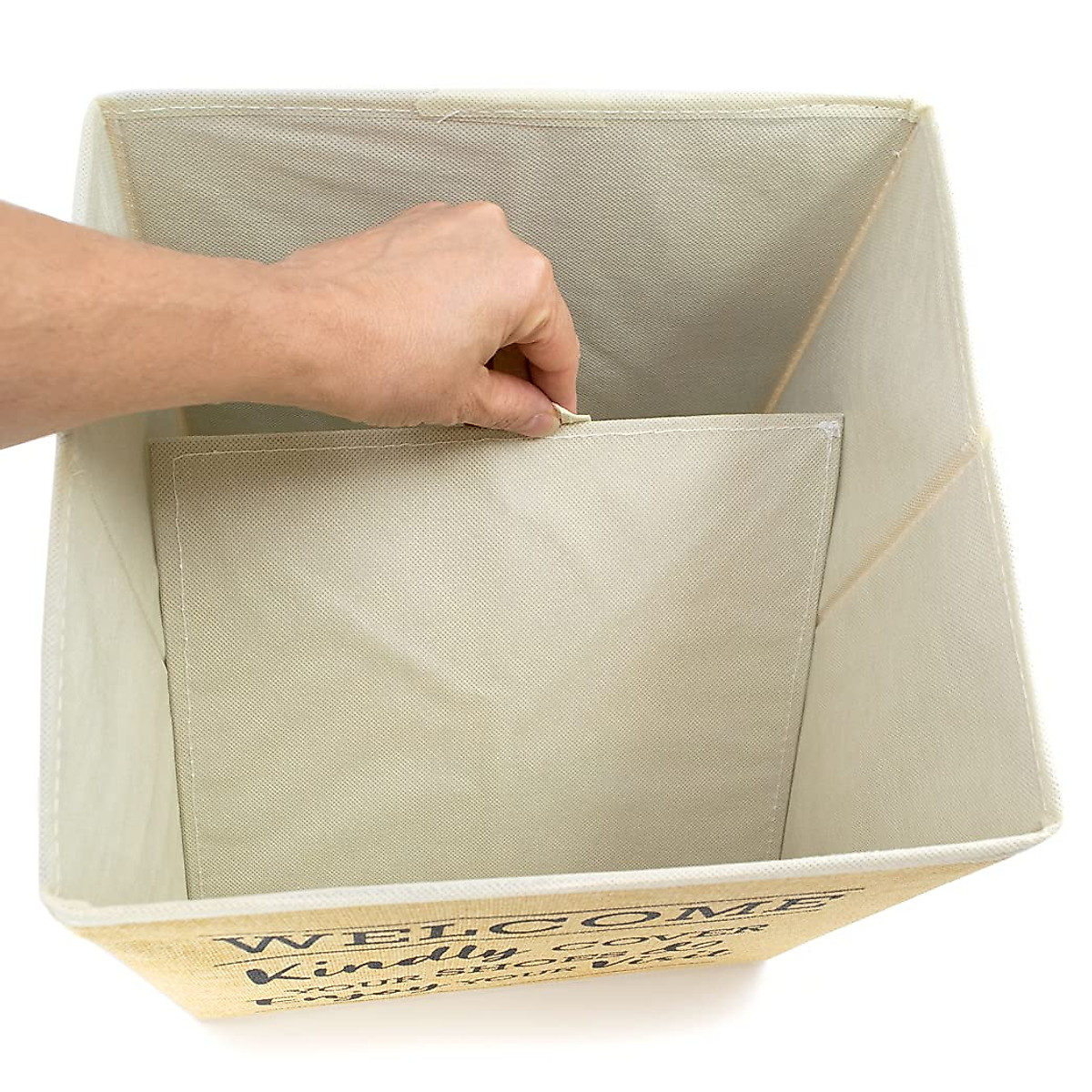 Premium Linen Look Foldable Shoe Cover Bin - Indoor Real Estate Bootie Box Perfect Supply for an Open House (11x11 Shoe Cover Bin, Linen)