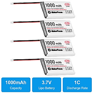 MakerFocus 4pcs 3.7V Lithium Rechargeable Battery JST1.25 Connector 2pin, 952540 3.7V 1000mAh Battery with Protection Board and Insulated Rubber Tape Compatible with ESP32 Development Board