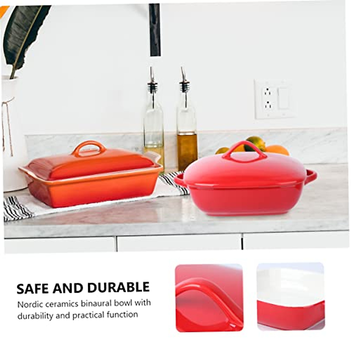 Zerodeko Bakeware Ceramic Rice Bowl Bread Oven Square Containers with Lids Bread Loaf Pans for Baking Kitchen Casserole Pan Square Cupcake Pans Rectangular Dinner Pans Storage Bowl Ceramics